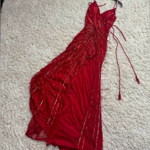 Rachel Allan | Dresses | Rachel Allan Size 4 Red Fringe Promformal ...